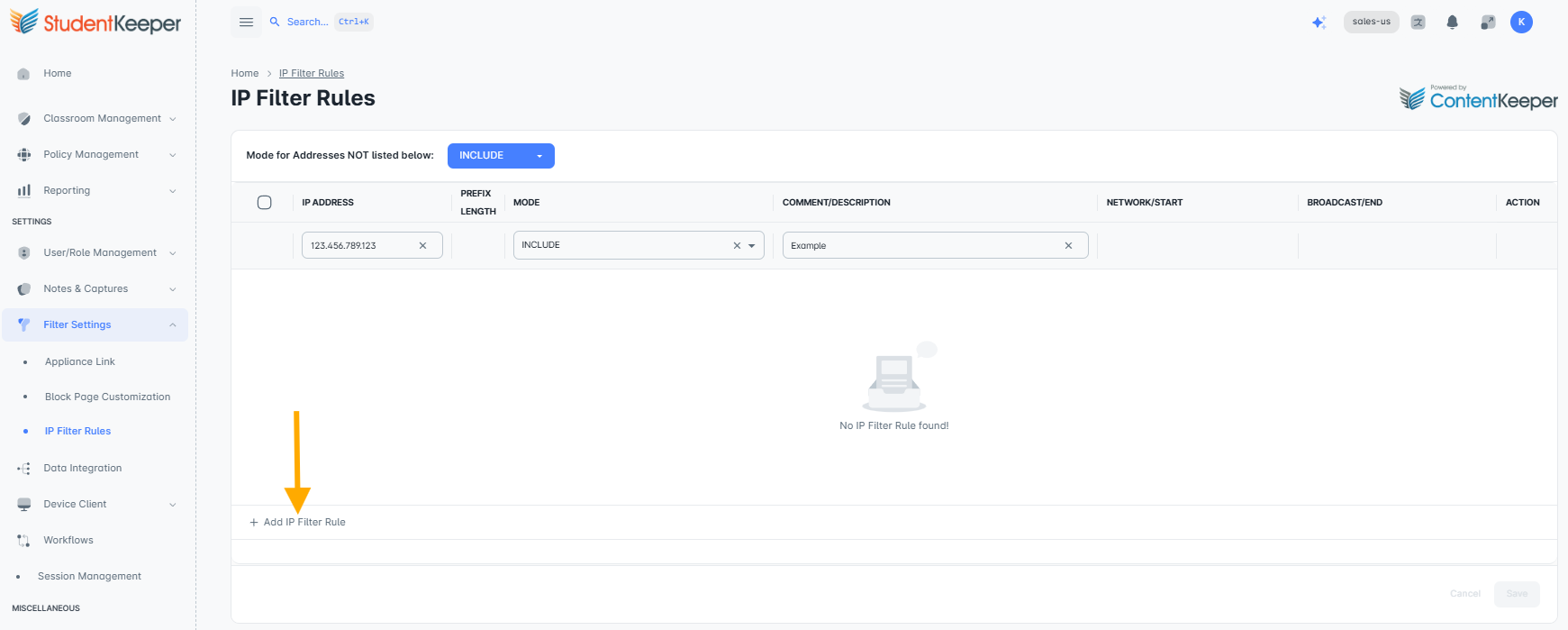 Filter Settings: Exclude IP Addresses from Filtering – Ativion
