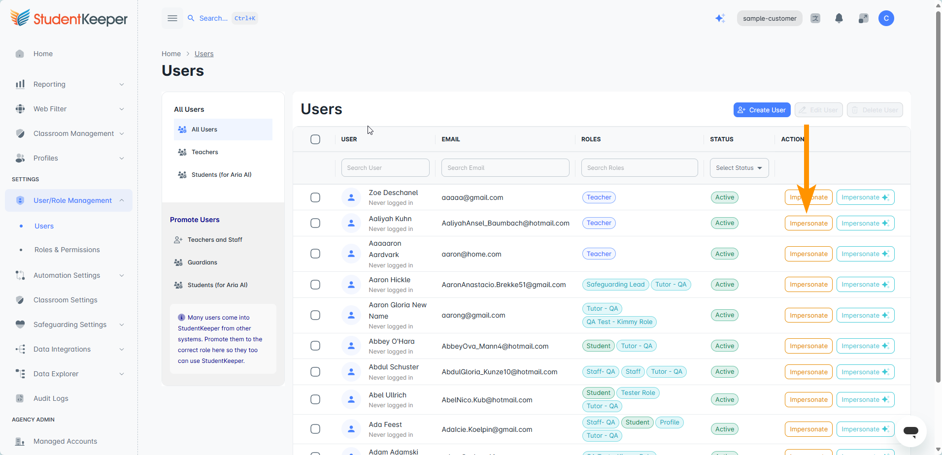 User/Role Management: Impersonate User – Ativion